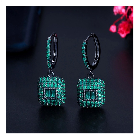 Sim Dia | Jewelry | Green Iced Diamond Hoop Boho Fashion Square Hinges ...